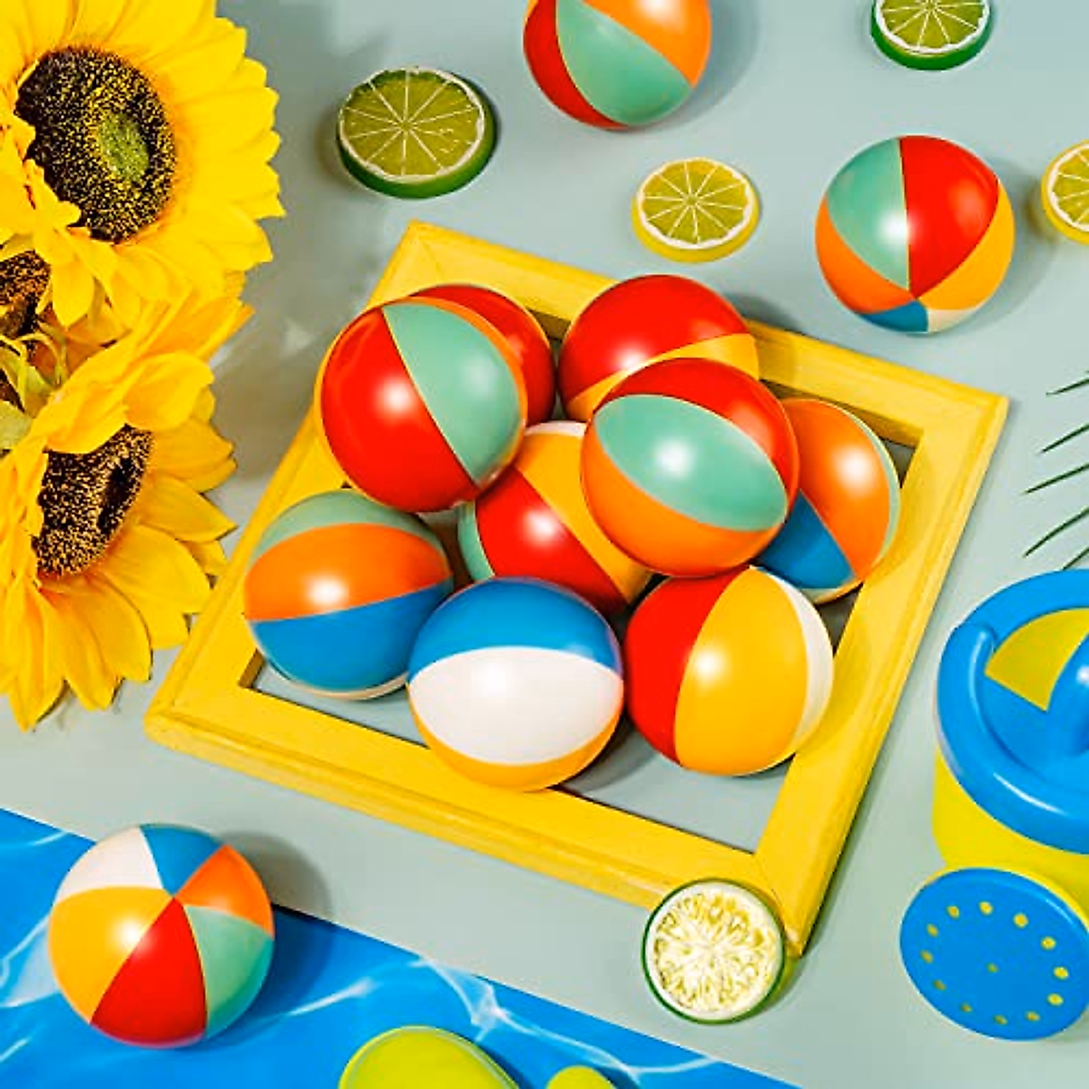 CLESDF Mini Beach Stress Balls, 9Pcs Rainbow Relief Stress Ball, Swimming Pool Game Toy Foam PU Balls for Hawaiian Beach Birthday Party Favor