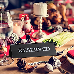 6 Pieces Plastic Reserved Table Sign Table Tent Wedding Guest Reservation Seat Sign for Restaurant Wedding Chairs(7.9 x 2.7 Inches,White Words Black Background)