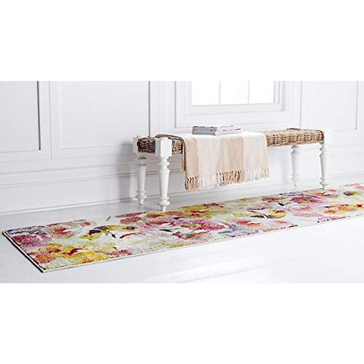 Unique Loom Lyon Collection Modern Watercolor Floral Area Rug, 2 x 6 ft, Ivory/Pink