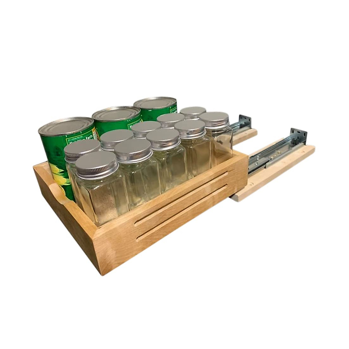 CabinetRTA Wood Pull Out Spice Rack Organizer for Cabinet – 9"(W) x 10"(D) x 3"(H) for Upper Kitchen Cabinets and Pantry Closet, for Spices, Sauces, Canned Food etc…