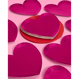 xo, Fetti Hot Pink Foil Heart Plates - 25 pack | Vday Cake Plates, Happy Birthday Party Decorations, Cute Valentine's Day Party