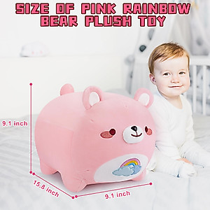 Auspicious beginning Pink Bear Plush Pillows-16'' Bear Plush Rainbow Bear Plushie, Cute Bear Anime Plush Stuffed Animals, Panda Plushies, Gifts for Girlfriend, Gifts Birthday Gifts for Kid