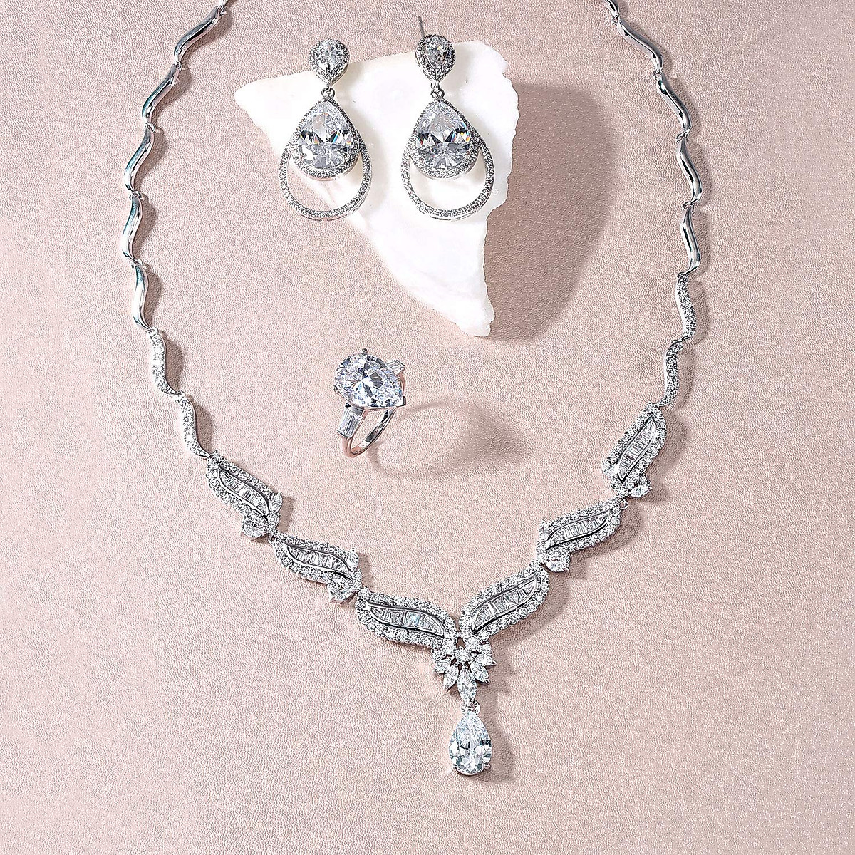 Bridal Wedding 7CT AAA CZ Pear Shaped Brilliant Cut Solitaire Teardrop Statement Engagement Ring For Women Thin Band .925 Sterling Silver Cubic Zirconia Baguette Side Stones