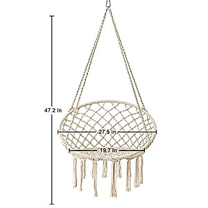 HBlife Hammock Chair, Hanging Swing with Macrame, Max 330 Lbs, Beige Hanging Cotton Rope Chair for Indoor, Outdoor, Bedroom, Patio, Yard, Deck, Garden and Porch, for Child