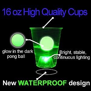 Glow in The Dark Beer Pong Set,Light up Beer Pong Cups for Indoor Outdoor Nighttime Competitive Fun,22 Glowing Cups(11 Green &11 Blue), 6 Glowing Balls, Waterproof- Party Game