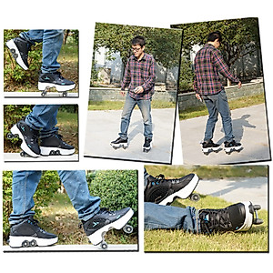 NOLLY Shoes Roller, Roller Sneakers Shoes Wheels for Best Gifts, Quad Roller Pulley Ice Skates for Adult Outdoor Sports,Black-39