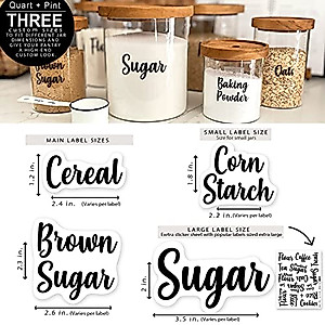 QUART + PINT 155 Kitchen Pantry Labels for Containers. Preprinted Clear Script Stickers with Black Text. Waterproof Vinyl Sticker Set. Organization labels for Jars Canisters & Home Storage Bins System