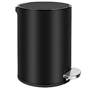 CURIFYPN 8 Liter/2.1 Gallon Small Trash Can with Lid Soft Close, Stainless Steel Step Trash Can,Round Foot Pedal Garbage Can with Removable Inner Wastebasket for Bathroom,Kitchen,Bedroom,Office, Black