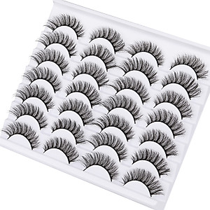 Newcally Lashes Mink Natural Look Cat Eye Wispy False Eyelashes Fluffy Volume Long Fake Eye Lashes Pack 3D Strip Faux Mink Eyelashes 14 Pairs