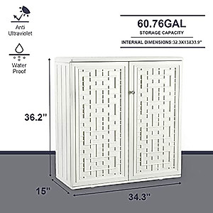 KINYING Resin Storage Cabinet with Doors and Shelves, 60 Gallon Indoor & Outdoor Deck Box Waterproof for Patio Furniture Cushions, Garden Tools, Pool Tools and Kids’ Toys (Off-White with 2 Shelves)