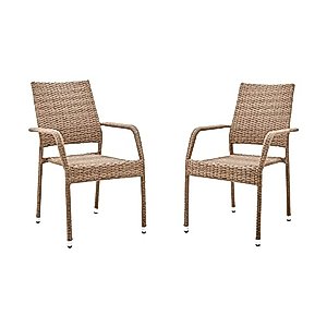 Manhattan Comfort Genoa Patio Dining Armchair, Set of 2, Nature Tan Weave