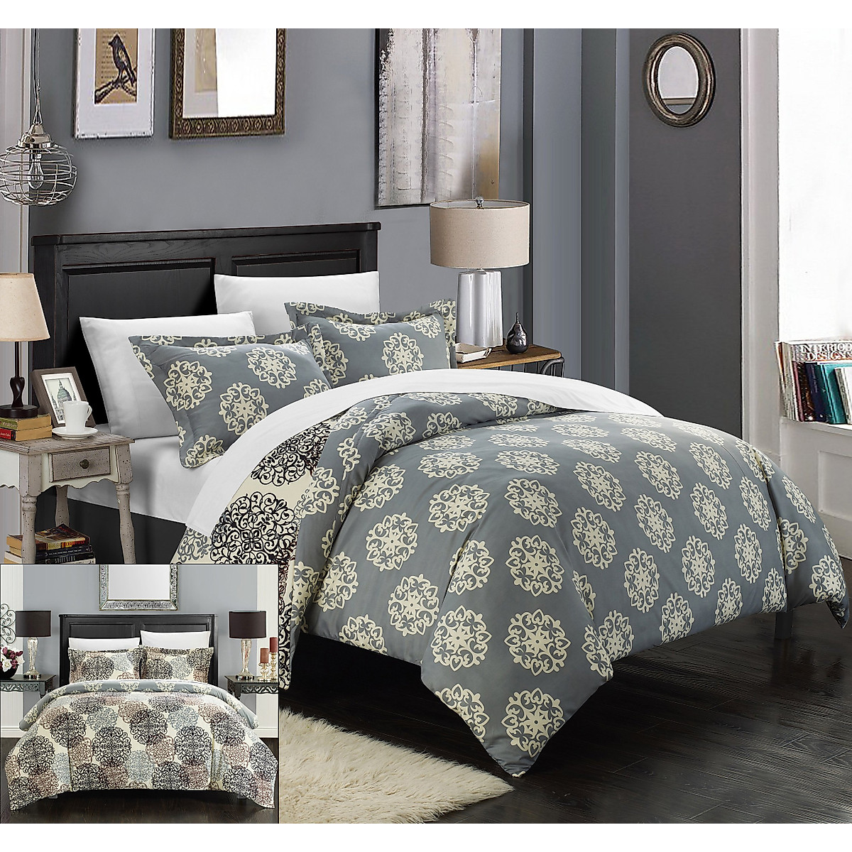 Chic Home 2 Piece Jerome Boho Inspired Reversible Print Duvet Set, Twin, Beige