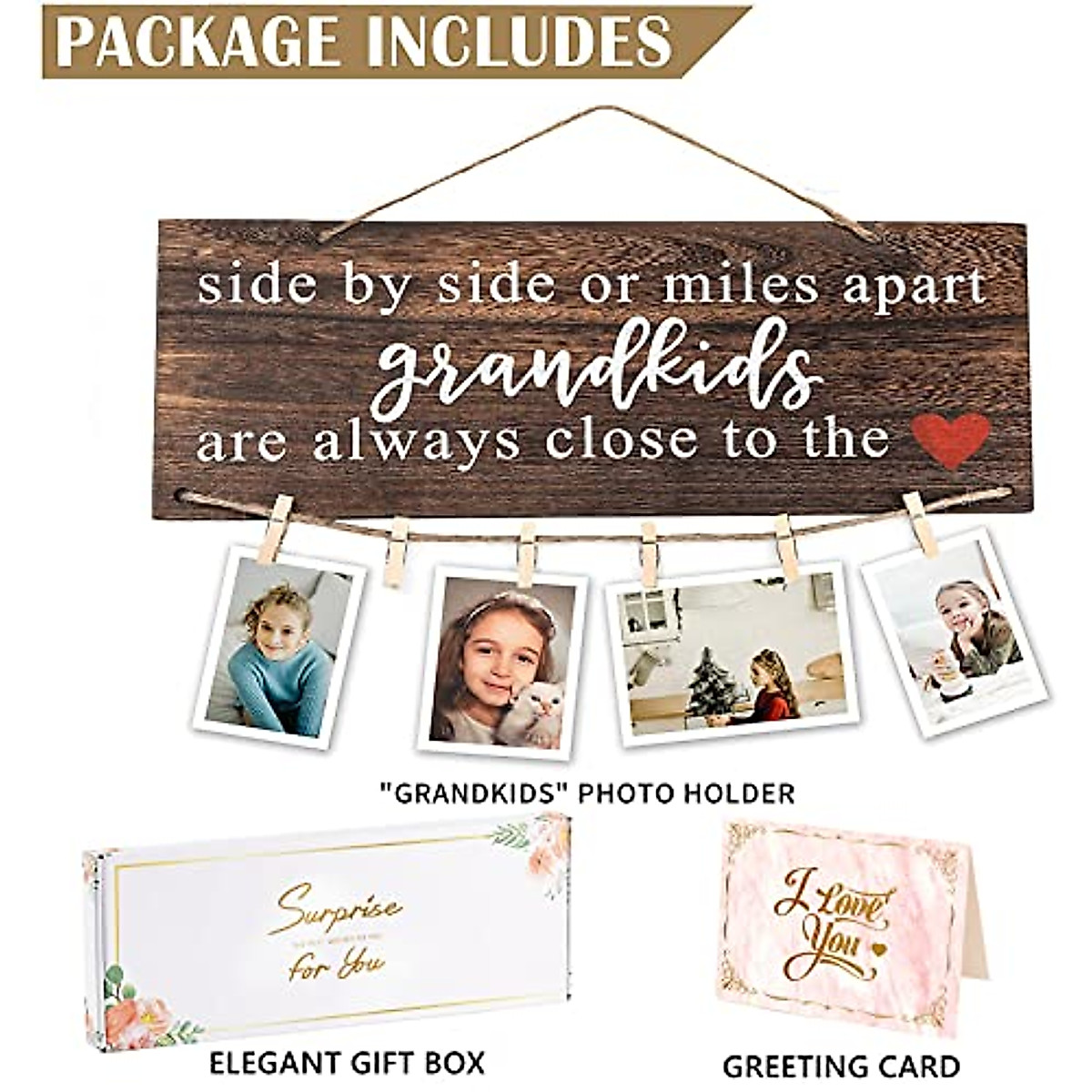 OWOYDOJ Gifts for Grandma & Grandpa from Grandchildren, Side by Side or Miles Apart Grandkids Photo Holder, Best Christmas or Birthday Gifts for Grandparents from Granddaughter and Grandson