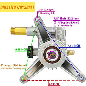 YOUXMOTO FITS 308653045 Pressure Washer Pump 7/8" Shaft Vertical, 3000 PSI @ 2.5 GPM Fits 308653093, 308653052, 308653078, GCV190, Replacement Pumps for BS/for Homelite for Simpson