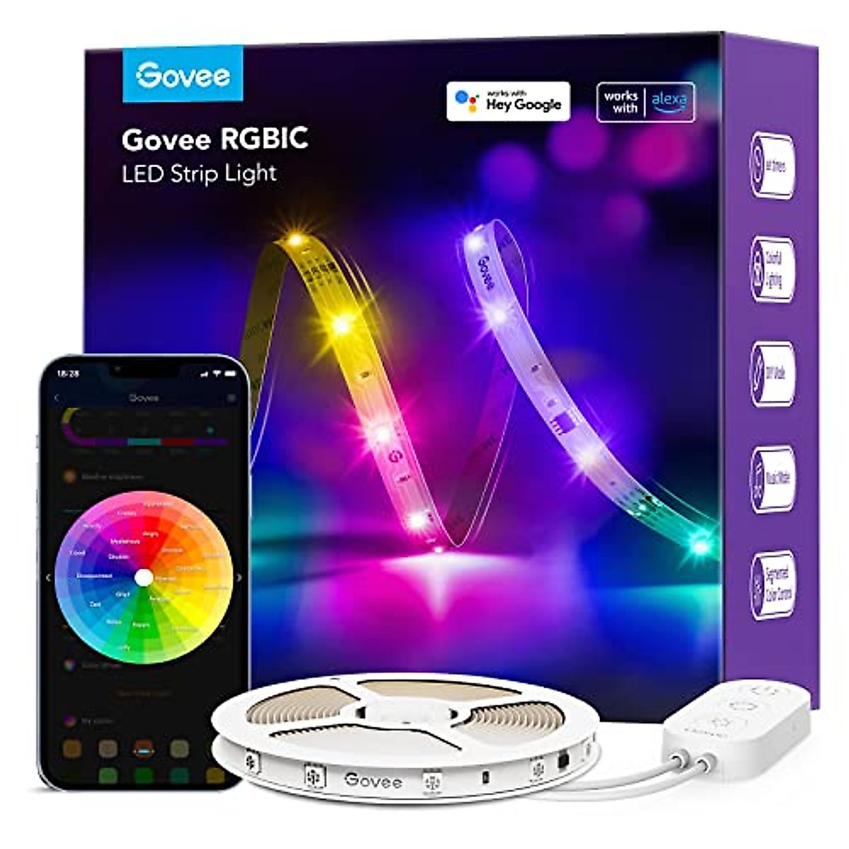 Govee RGBIC Alexa LED Strip Light 16.4ft, Smart WiFi LED Lights Work with Alexa and Google Assistant, Segmented DIY, Music Sync, Color Changing LED Strip Lights for Gaming Room, Bedroom, Cabinet, Desk