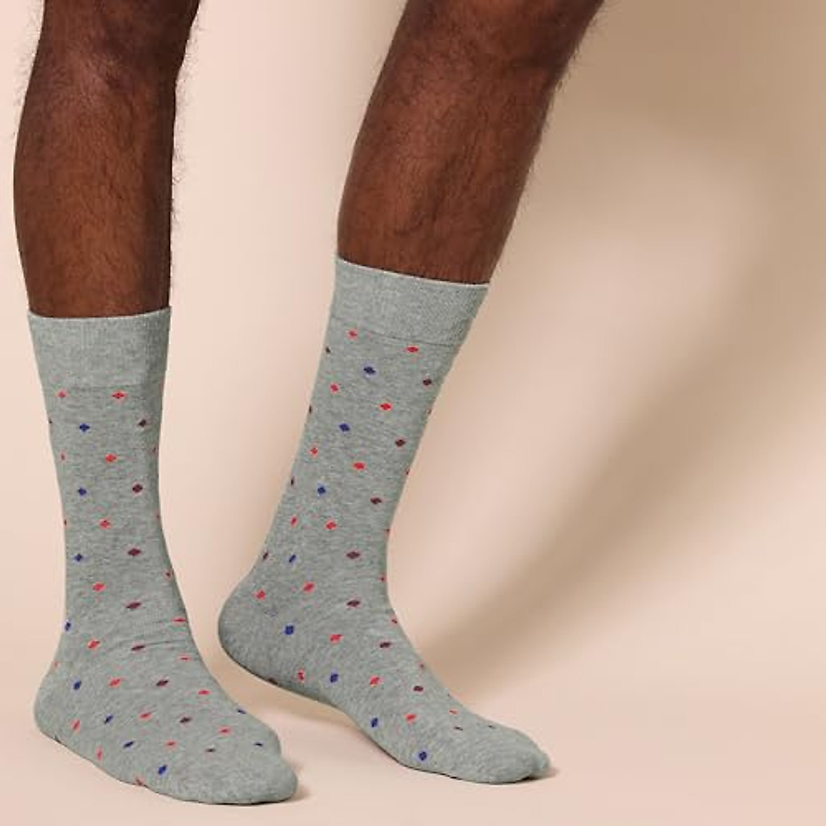 Amazon Essentials Mens Comfortable Patterned Dress Socks, 5 Pairs, Black/Burgundy/Dark Grey/Grey/Stripe, Size 8-12