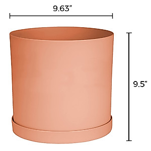 Bloem Mathers Resin Planter with Saucer 10-inch - Muted Terra Cotta Color