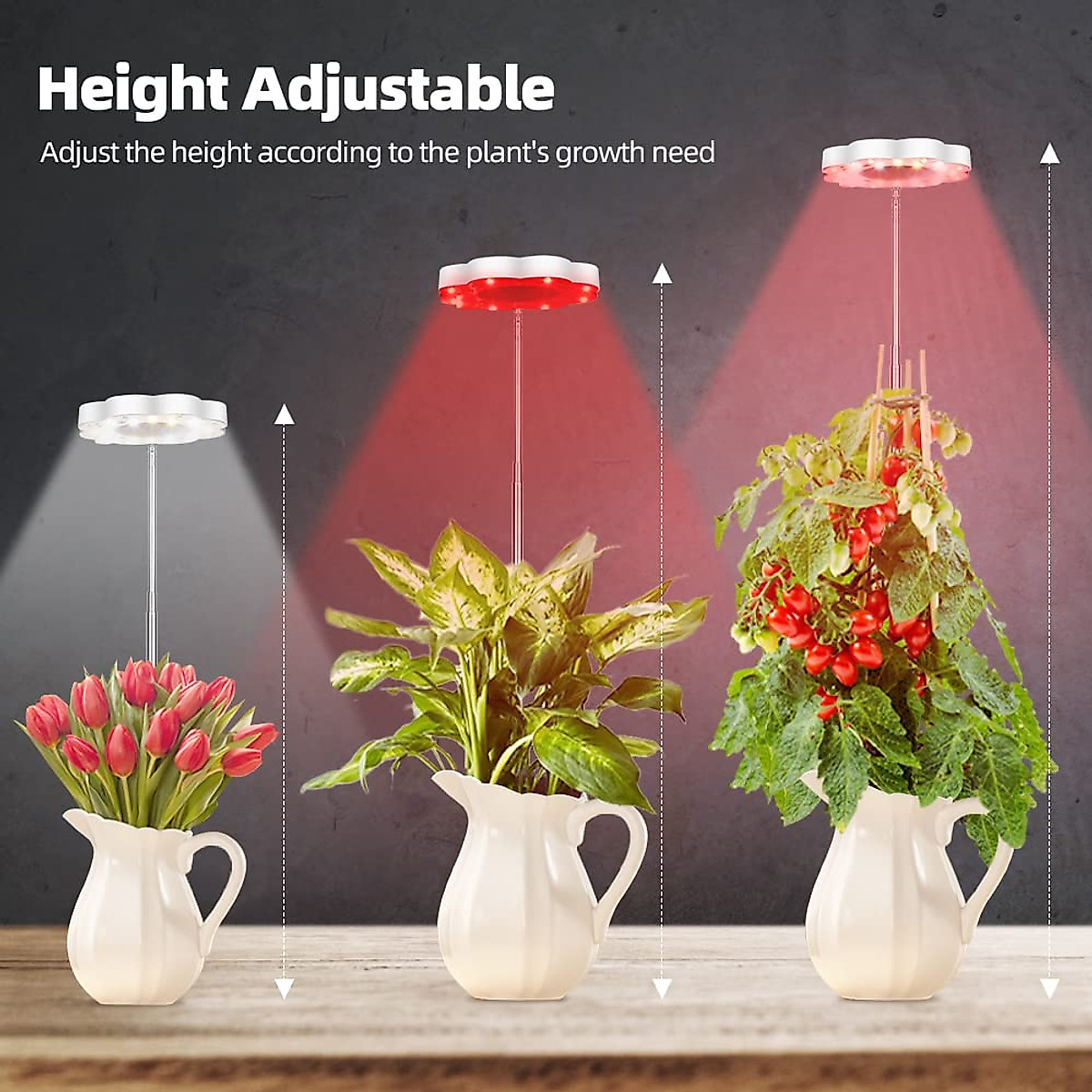 PDGROW LED Grow Light for Indoor Plants, Full Spectrum Plant Halo Lights with Red Light, Height Adjustable Growing Lamps with Timer, 3 Lighting Modes & 10 Dimmable Brightness for Small Plants (1 Pack)