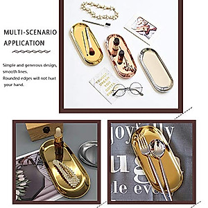 2 Pack 7.1in Stainless Steel Storage Tray, Premium Metal Organizer Plate to Hold Fruit, Tea, Cosmetics, Jewelry, Oval Stainless Steel Towel Tray for Vanity, Bathroom, Closets (Gold)