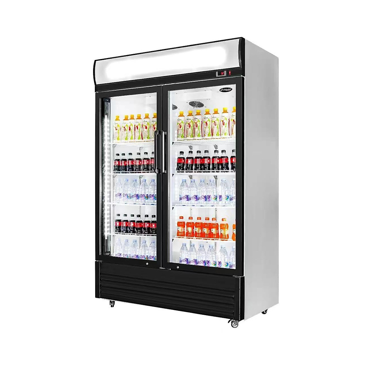 FRICOOL 51" Commercial Glass 2 Door Display Refrigerator Merchandiser - Upright Beverage Cooler With Led Lighting