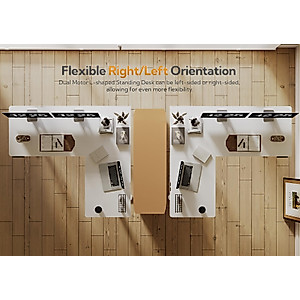 Claiks L Shaped Standing Desk Adjustable Height, Dual Motor Electric Corner Standing Desk, 63x55 inch Sit Stand up Desk with Splice Board, White