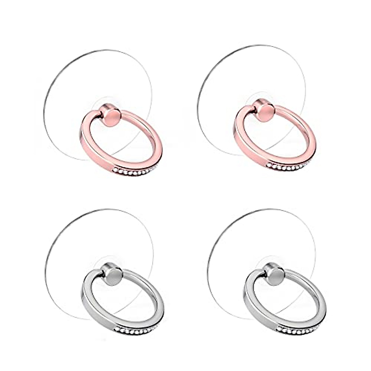 zylee Cell Phone Ring Holder Stand, Upgraded Transparent Phone Ring Holder 360° Rotation Phone Ring Holder Finger Kickstand Phone Ring Grip(2Silver+2Rose Gold)