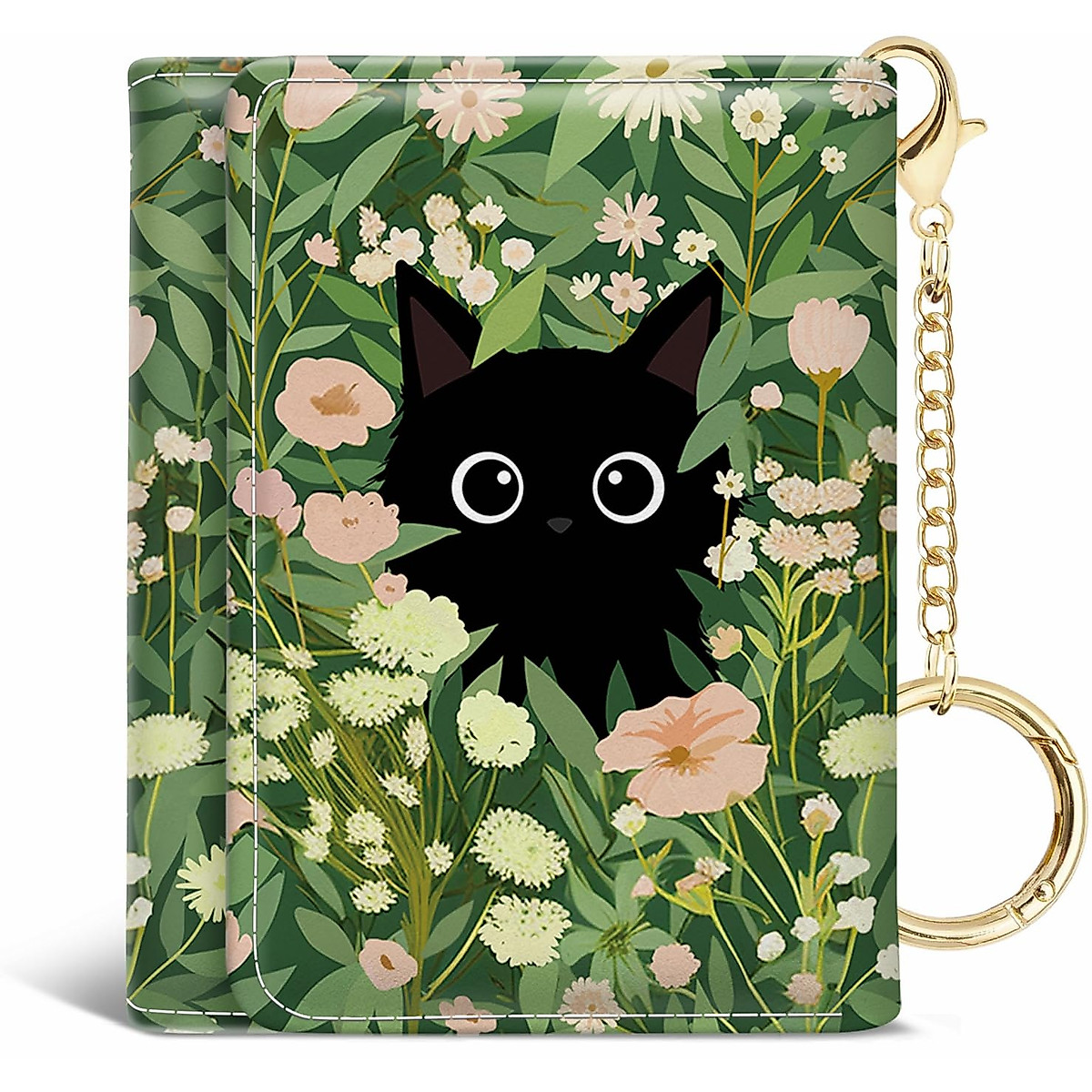 Jogjam Black Cat Floral Womens Wallet, Small Slim RFID Blocking Card Wallets, Cute Trifold PU Leather Card Holder Wallet Organizer, Mini Pocket Cash Wallet with 7 Card Slots ID Window for Girls Ladies