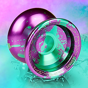 JOLESHARE Professional Unresponsive Yoyo for Pros and Responsive Yoyos for Kids Beginners, Package Includes Replaceable Responsive Bearings, yo-yo Gloves, and 5 yo-yo Cords(Purple Green)