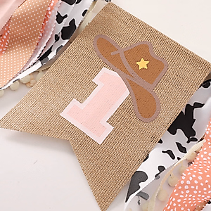 1st Birthday High Chair Banner - Cow Girl Rodeo for Party Fabric Decor,Cake Smash Baby Shower,Backdrop Garland for photo props
