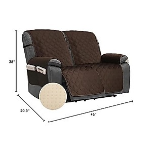 TOMORO Non-Slip Loveseat Recliner Cover, 100% Waterproof Quilted Recliner Chair Slipcover Furniture Protector with Pockets, Washable Couch Cover with Elastic Straps for Kids and Pets