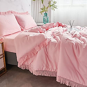 ZRNBAST 5 Pcs Blush Bed in a Bag Comforter Set with Tassel Bohemian Style Full Size Reversible Design Bedding with 2 Pillowcases Ultra Cozy Lightweight Quilt Set for Adults Kids (Blush, Full)