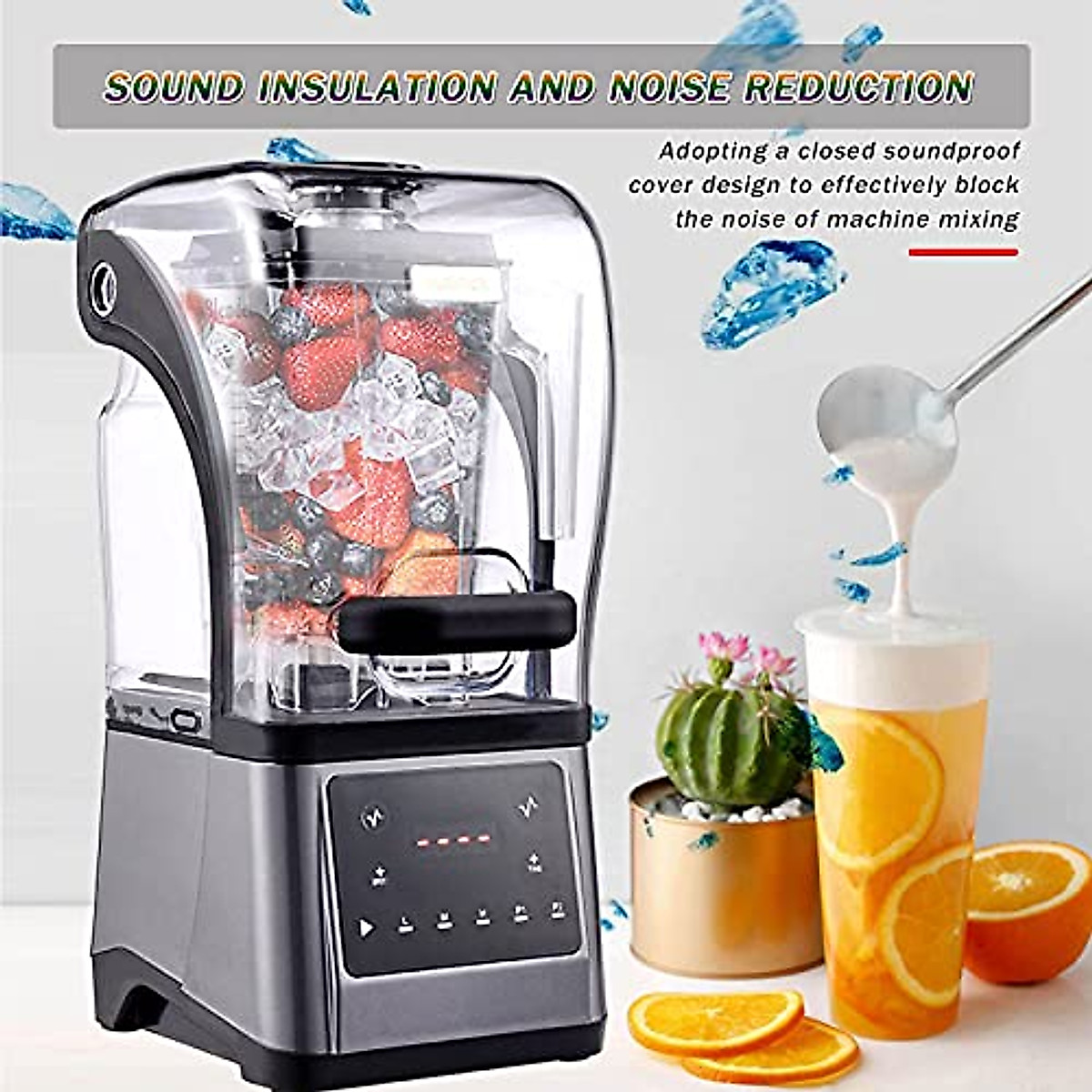 Commercial Milk Tea Shop Silent Smoothie Machine with Cover, Broken Wall Cooking Machine, Multi-Function Juice Machine, Ice Crusher ZJ666