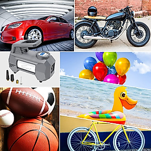 HAUSBELL tire inflator portable air compressor for car, portable air pump for car tires, Handle up to 4 Tires at a Time, 12V DC Car Air Pump, 150 PSI with Emergency LED Light (Grey)