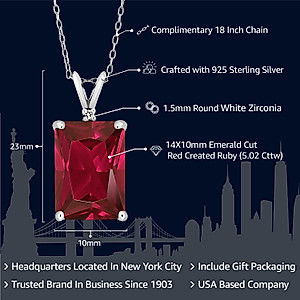 Gem Stone King 925 Sterling Silver Gemstone Birthstone Necklace | Emerald Cut 14X10MM | Pendant Necklace for Women | With 18 Inch Silver Chain