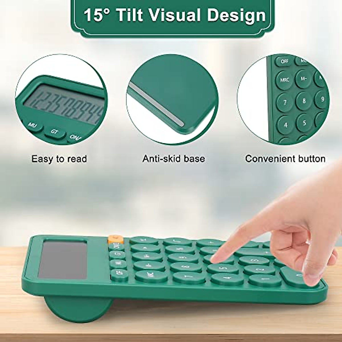 Standard Calculator 12 Digit,6.2 * 4.2in Desktop Large Display and Buttons,Calculator with Large LCD Display for Office,School, Home & Business Use,Automatic Sleep,15 °Tilt Screen (Green)