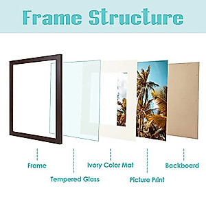 Frametory, 11x14 Picture Frame with Mat for 8x10 Photo - High Definition Glass Wide Molding - Preinstalled Wall Mounting Hardware (Brown, 1 Pack)