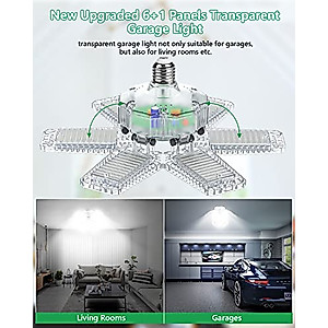 Garage Light 165W 16500LM 6500K 2 Pack, LED Garage Light LED Shop Lights Garage Lights Ceiling LED with 6+1 Adjustable Panels Support E26/E27 for Garage, Barn, Workshop, Basement（Transparent）