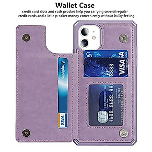 iCoverCase for iPhone 11 Wallet Case with Card Slots Holder and Wrist Strap [RFID Blocking] Embossed Leather Kickstand Magnetic Clasp Shockproof Cover for iPhone 11 6.1 Inch (Heart Purple)