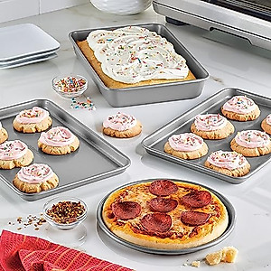 Farberware Bakeware Steel Nonstick Toaster Oven Pan Set, 4-Piece Baking Set, Gray