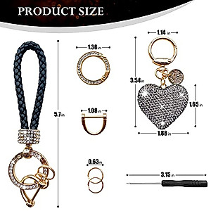 Crystal Car Keychain for Women with Bling Rhinestone Heart Shape Keychains Pendant Cute Keychain, Black Bling Heart Pretty Car key Chain Accessories for Women and Girls Gifts
