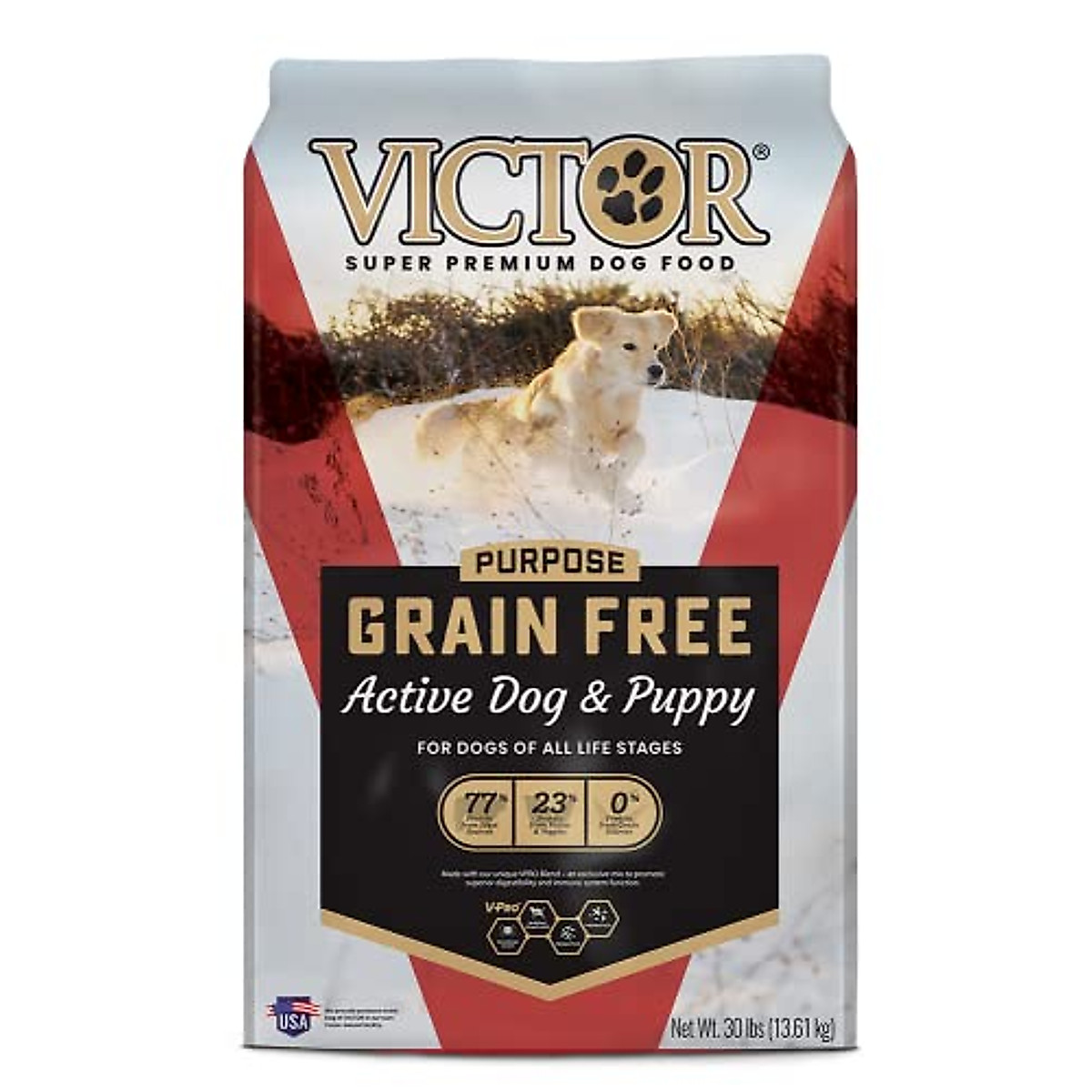 Victor Super Premium Dog Food – Grain Free Active Dog & Puppy – Dry Dog Food with 33% Protein, Gluten Free - for High Energy Dogs, 30lbs