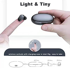 NVAHVA True Wireless Invisible Earbuds, Headphones with Microphone for iOS Android, USB-C Charge, IPX5 Waterproof, Touch Control, Small Bluetooth Ear Buds for Commute Sports Sleep (Black-red)