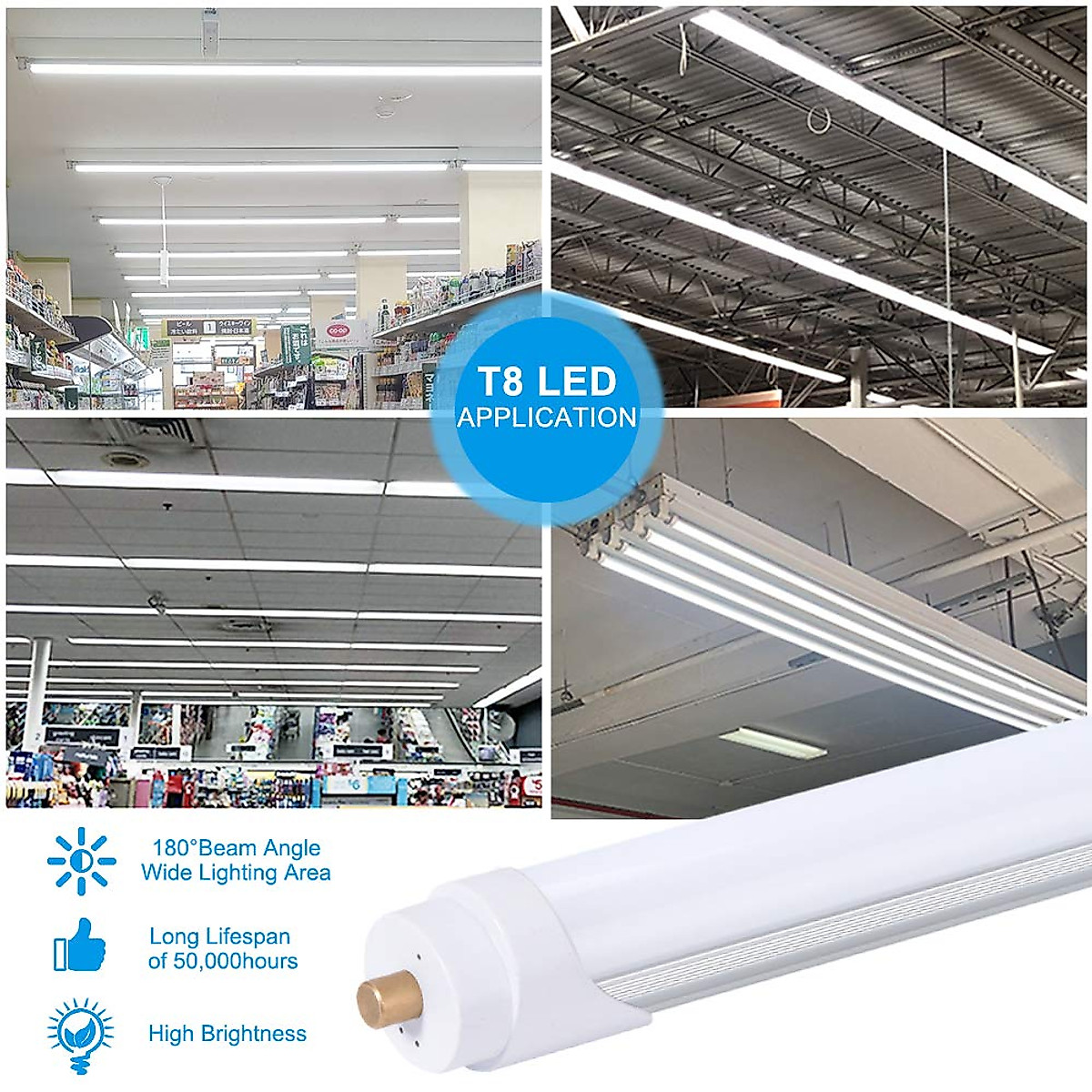 ONLYLUX 8ft LED Bulbs,12 Pack 96" 45W FA8 Single Pin LED Tube Lights 5400LM, 6000k, Milky Cover, F96T12 Bulb Fluorescent Replacement, Ballast Bypass