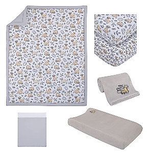 Disney Lion King Daddy's Little Cub Grey, White and Tan Simba and Nala 6 Piece Nursery Crib Bedding Set - Comforter, Two Fitted Crib Sheets, Crib Skirt, Blanket and Changing Pad Cover