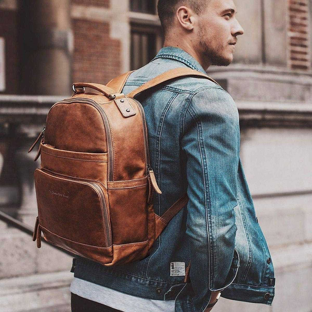 Chesterfield Brand College Backpack Austin genuine leather laptop backpack | Campus backpack for college, teacher and business, daypack in cognac | with notebook compartment