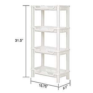ELYKEN 4 Tier Shower Caddy Organizer Shelf Standing, 15.8 x 8.1 x 31.5 Inches, Rustproof, Plastic Floor Storage Rack for Bathroom, Countertop, Shower pan, Narrow Place, White