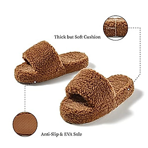 posee Fuzzy Memory Foam Slippers for Women, Fluffy Open Toe Slippers Curly Fur Cozy Flat Spa Slide Slippers Comfy Soft Non-Slip House Shoes Indoor and Outdoor, Warm Gift