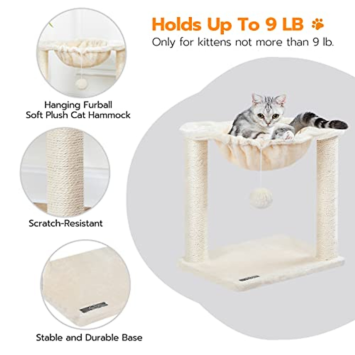 HOOBRO Cat Tree Tower for Indoor Cat, Small Cat Pet House Furniture for Kitten, 15.7 x 11.8 x 16.5 Inches, Plush Soft Hanging Basket Perch Hammock, with Sisal Cat Scratching Posts, Plush Toy BE08CT03