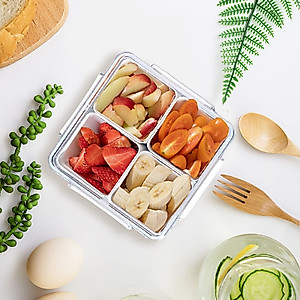 TOKLYUIE Veggie Tray with Lid Reusable Large Divided Serving Snack Tray with Lid Fruit Platter Vegetable Tray Food Storage Container with 4 Compartments