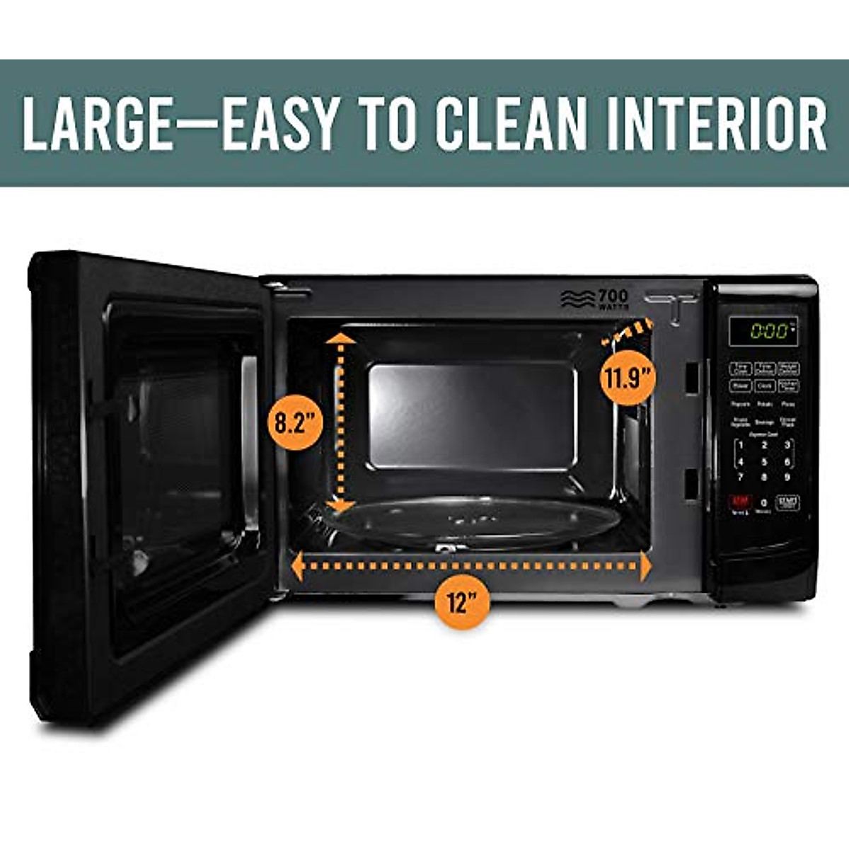 Farberware Compact Countertop Microwave Oven, 0.7 Cu. Ft. 700-Watt with LED Lighting, Child Lock, Easy Clean Grey Interior, Retro Black